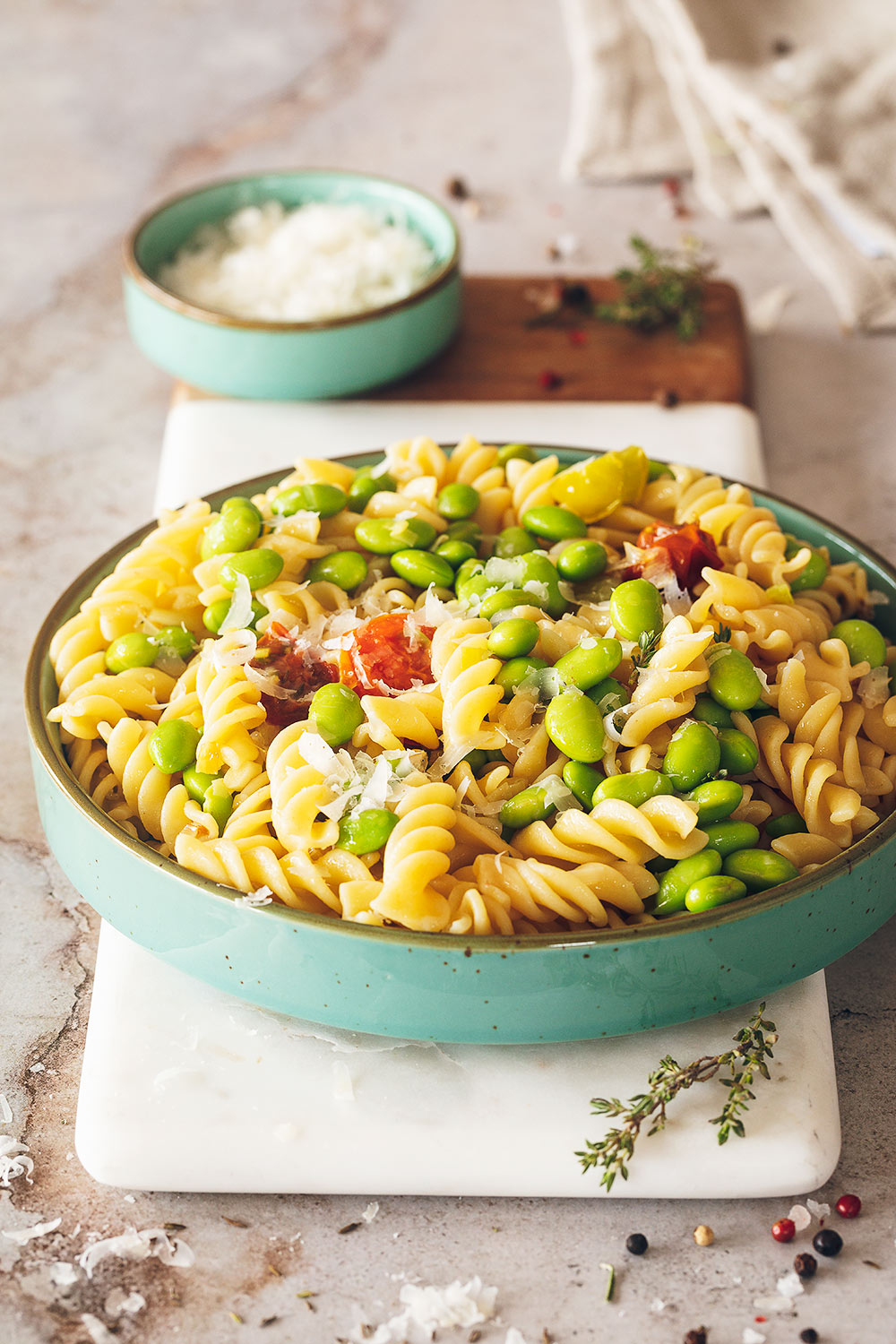 Fusilli con edamame